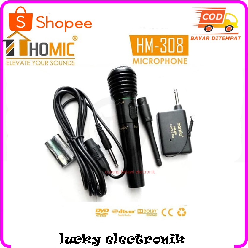 Jual Homic Microphone / Mic Single Wireless HM-308 - Hitam | Shopee ...