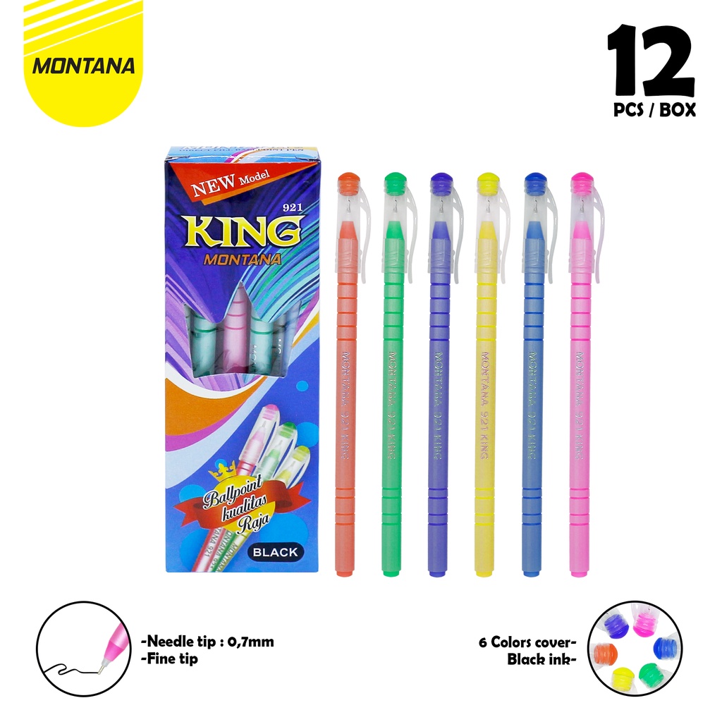 Jual MONTANA Pulpen Pena 0.7mm 12 Pcs Ballpoint Pen Alat Tulis 921 KING ...