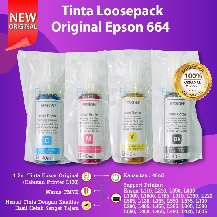 Jual Tinta Printer EPSON L121 L120 ORIGINAL ORI 100% 664 loosepack 1 satu set CMYK | Shopee ...