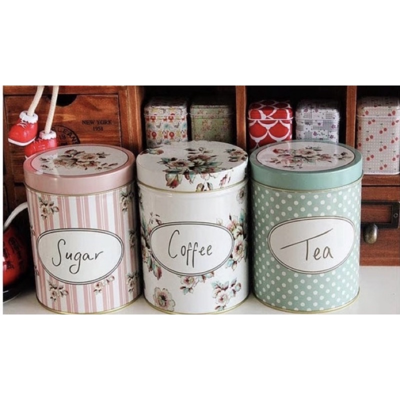 Jual kaleng penyimpanan gula kopi teh ready motif bunga bahan kaleng ...