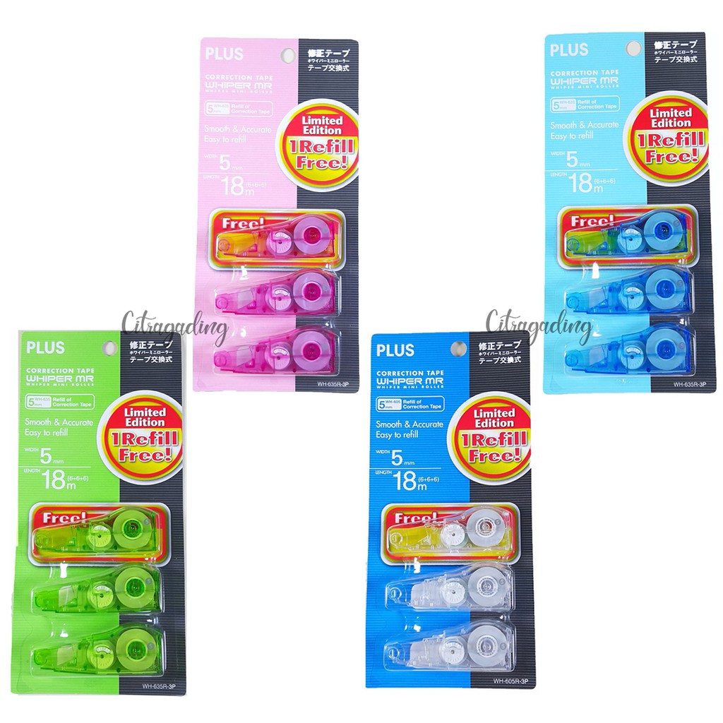 Jual REFILL ISI ULANG CORRECTION TAPE WHIPER PLUS MR WH-605R-3P 635 ...