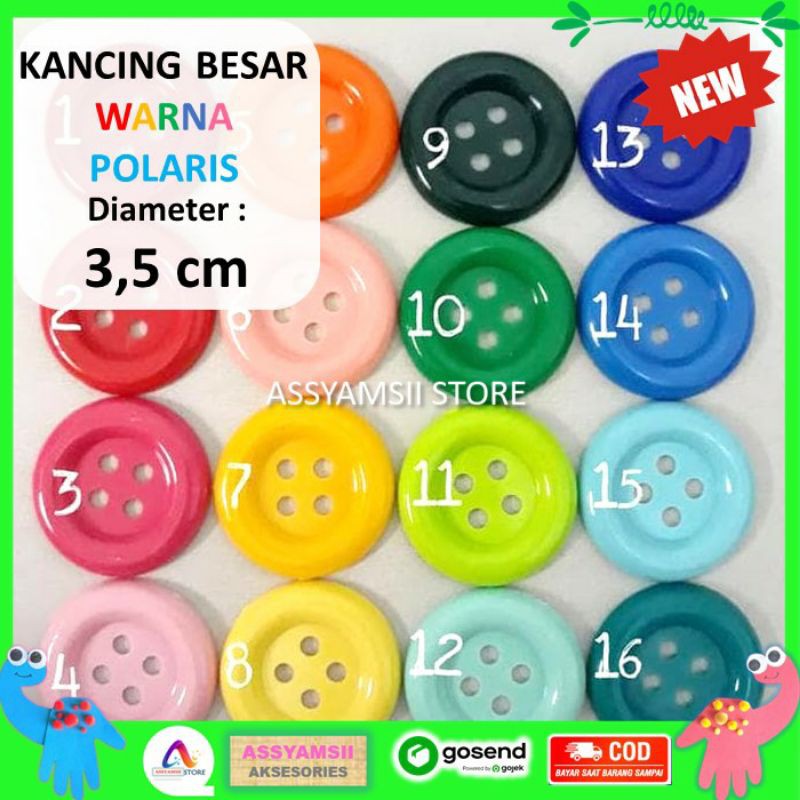 Jual KANCING BESAR JUMBO WARNA 3,5 CM Baju Konektor Bros scrap book Tas ...