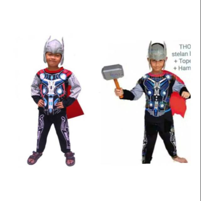 Jual Kostum anak THOR lengkap dengan topeng dan mainan palu | Shopee ...