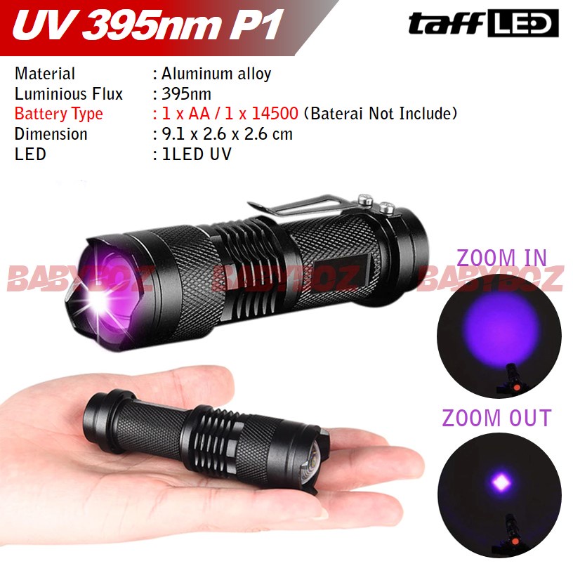Jual BABYBOZ - TaffLED Senter LED Mini Ultraviolet UV 400nm 9 LED - UV ...