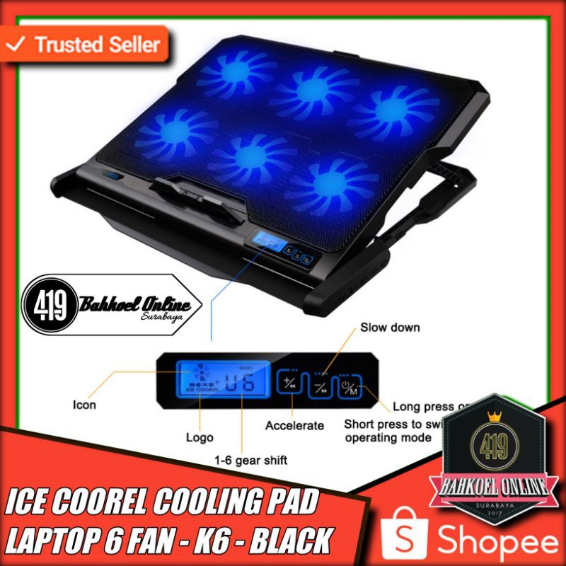 Jual ICE COOREL Cooling Pad Laptop 6 Fan - K6 - Black | Shopee Indonesia