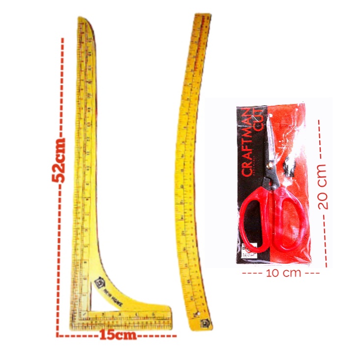 Jual penggaris pola jahit isi 3 jenis penggaris siku+penggaris lengkung ...