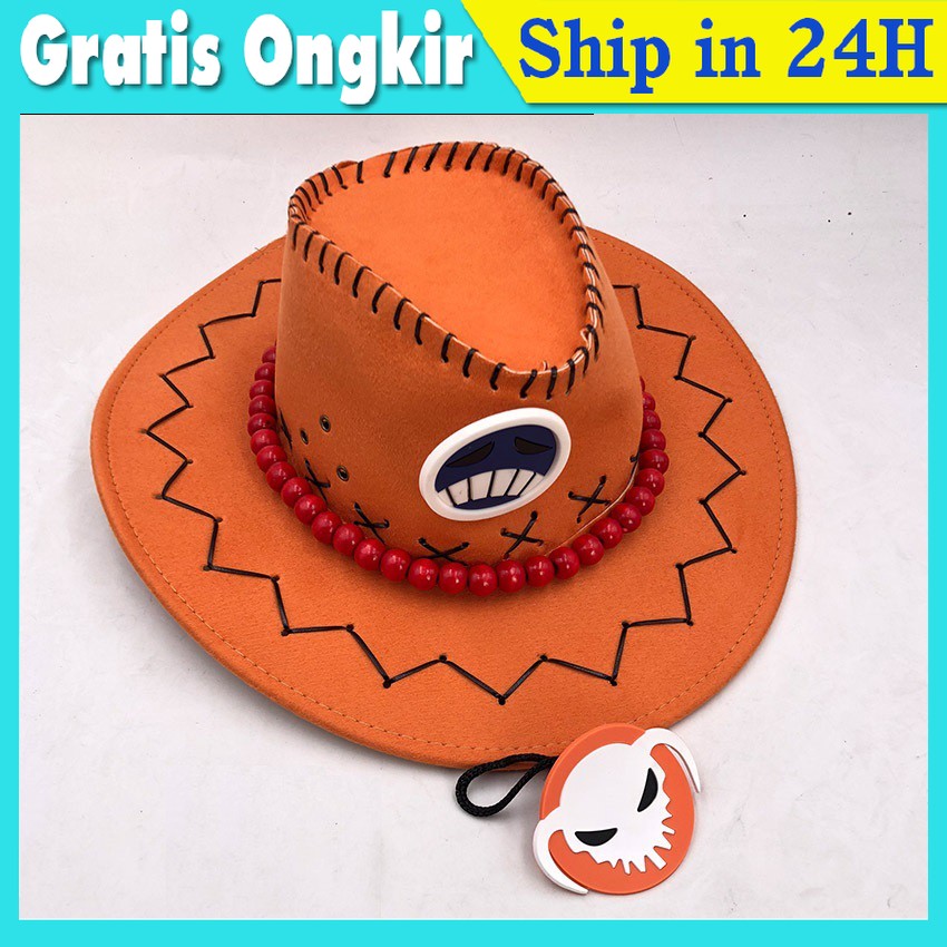 Jual Topi Portgas D. Ace Topi Anime One Piece Cosplay Koboi Hat Cowboy ...