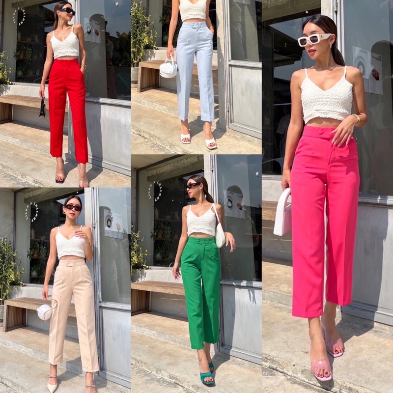 Jual [PROMTHONG] Pamela Single Button High Waist Pants / Ready Celana ...