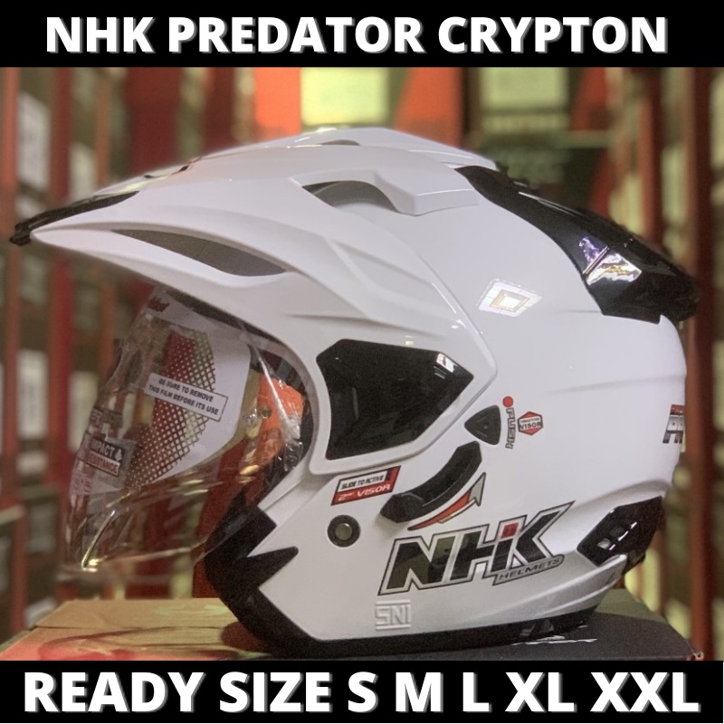 Jual Helm NHK Predator Crypton Solid White Putih Double Visor Half Face ...