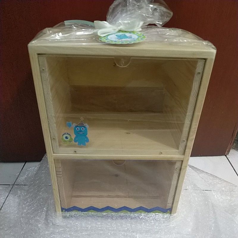 Jual akrilik box tempat penyimpanan kayu , rak organizer kayu , tempat ...