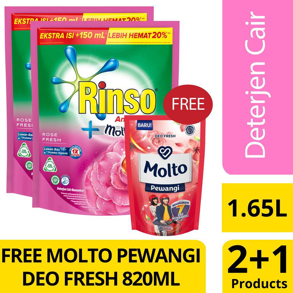Jual Rinso Molto Deterjen Cair Rose Fresh Liquid Detergent 1.65 L x 2 ...