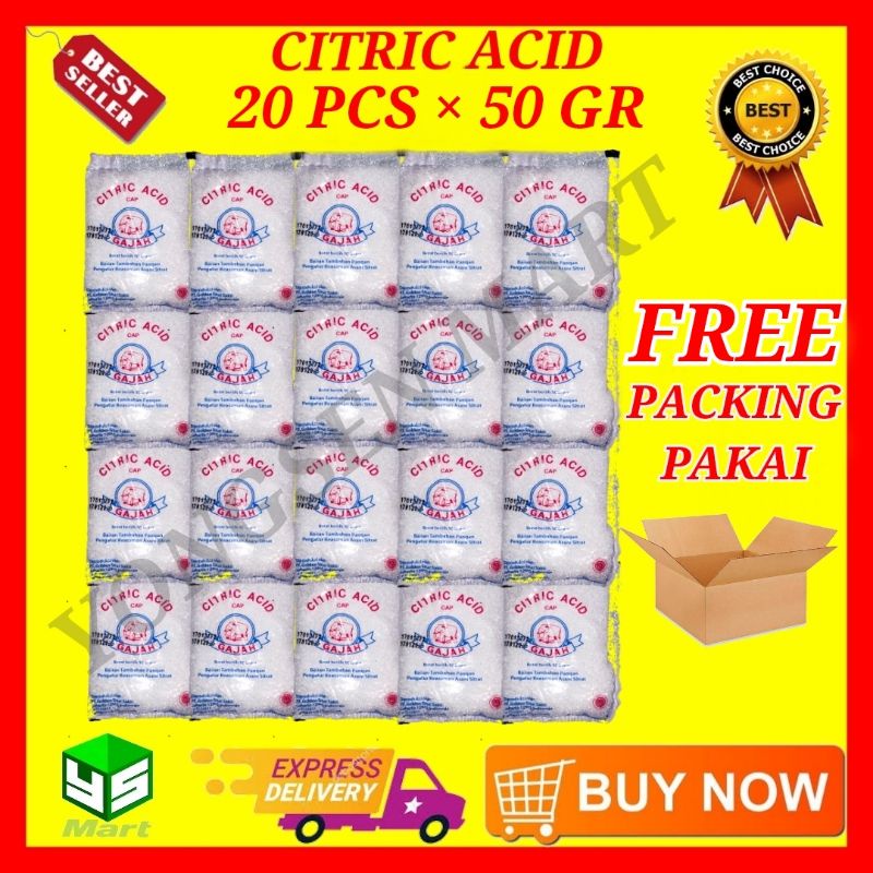 Jual citric acid cap gajah 50gr @ 20 bungkus asam citrun pemutih ...