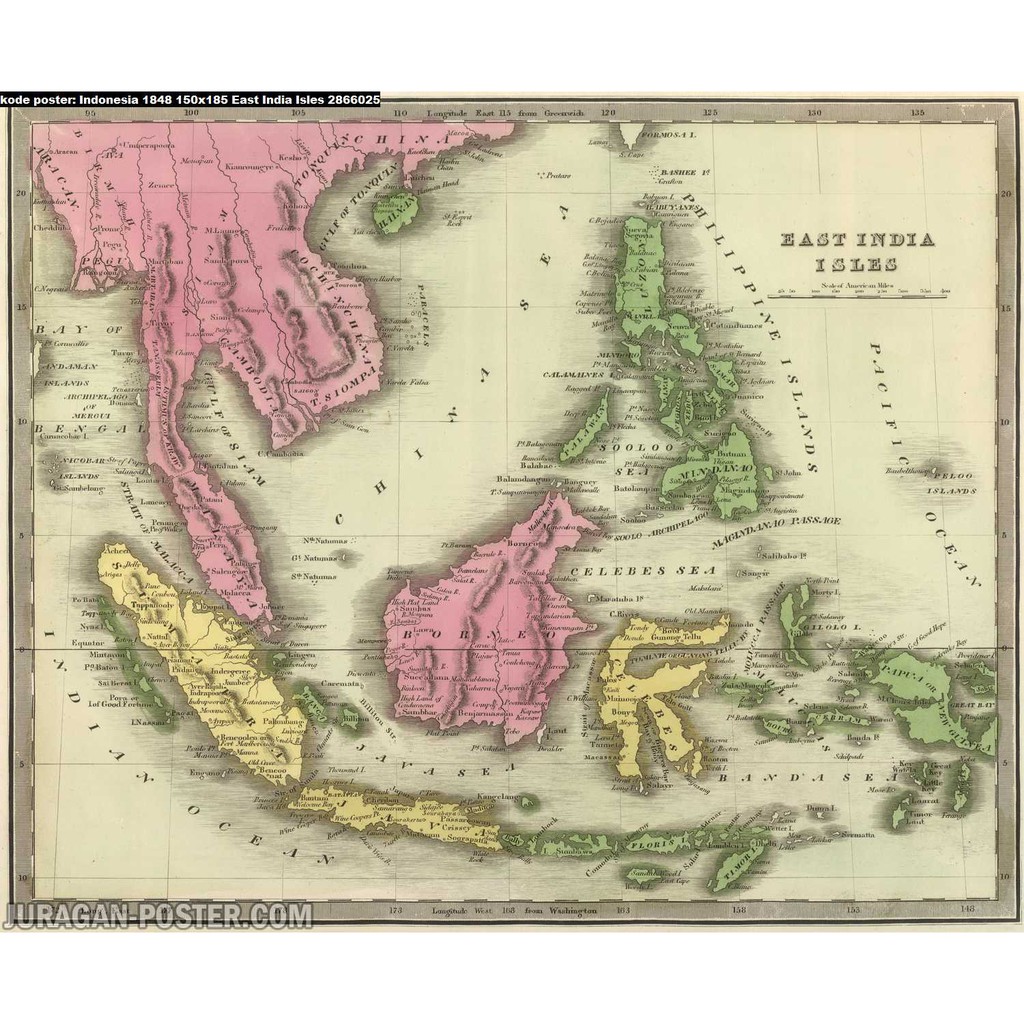 Jual Peta Kuno Indonesia Jaman Dulu Tahun 1848 Ukuran 125x155 Bahan PET ...