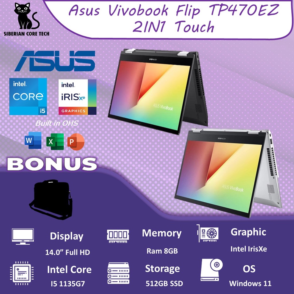Jual ASUS VIVOBOOK FLIP TP470EZ VIPS551 2IN1 TOUCH I5 1135G7 8GB 512SSD ...