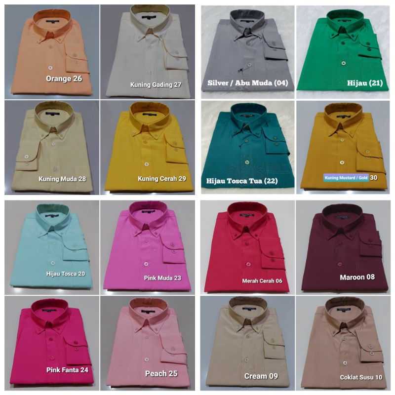 Jual Kemeja Polos Lengan Panjang M L XL semi slim hijau tosca pink muda ...