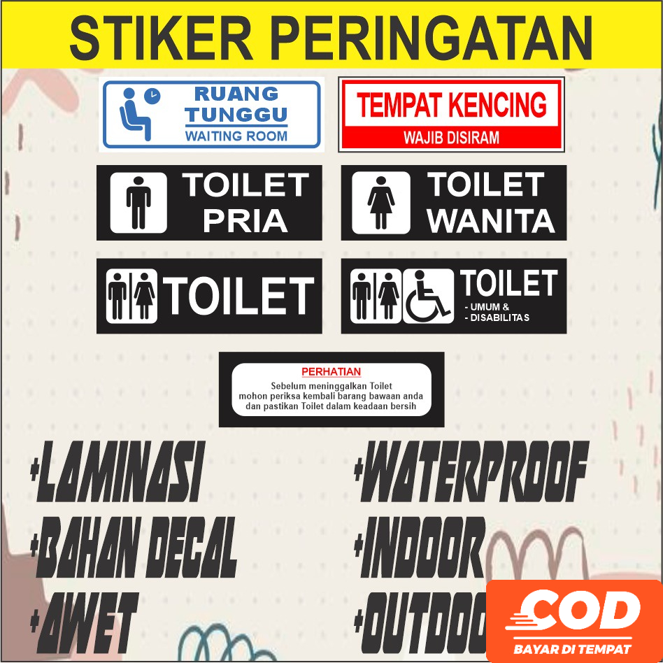 Jual Stiker Toilet Sticker KANTOR RUANG TUNGGU Peringatan Waterproof ...