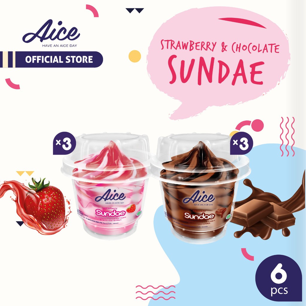 Jual Paket Aice Ice Cream Sundae Eskrim Chocolate 3pcs & Strawberry 3 ...