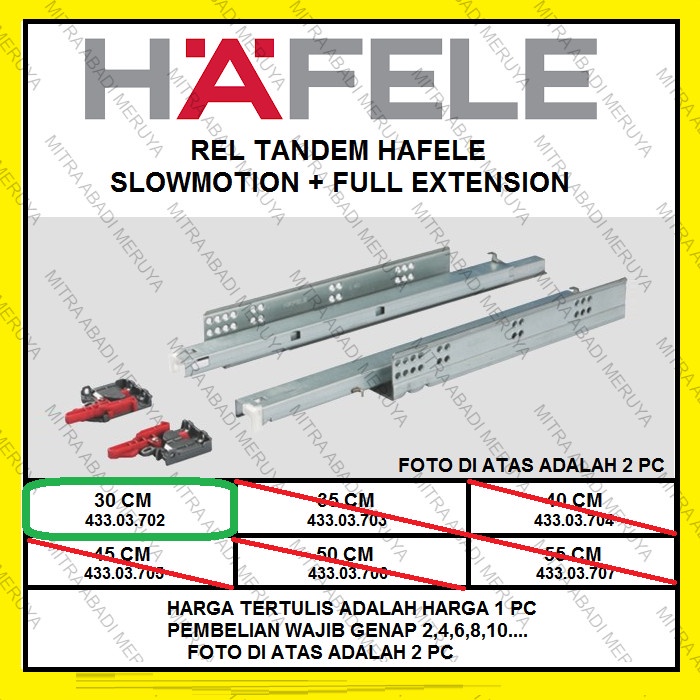 Jual Rel Laci Hafele Rel Tandem Hafele 30Cm Full Ext. Slowmotion Drawer ...