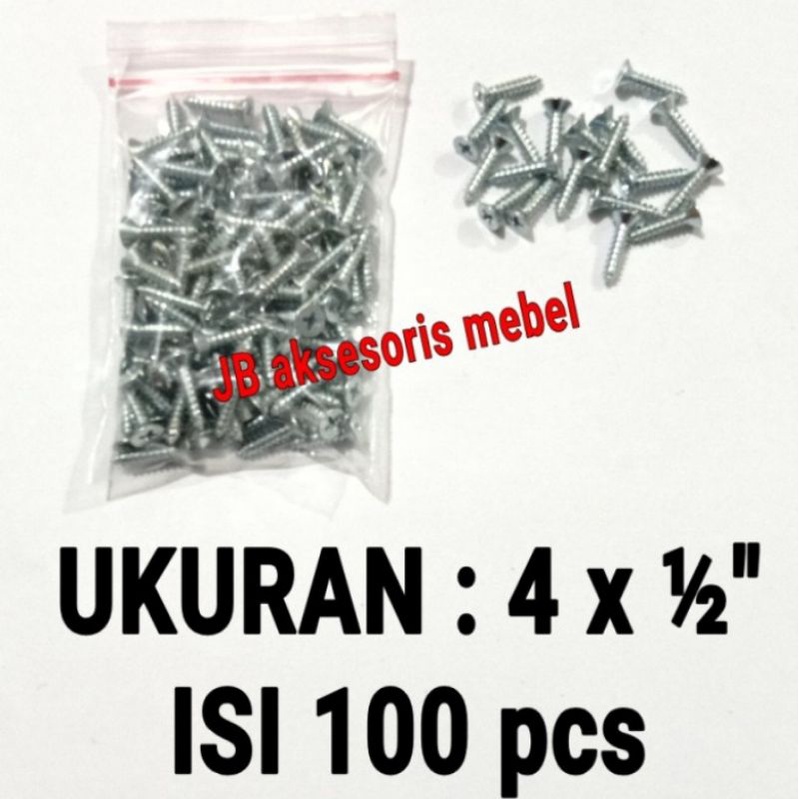 Jual Skrup Taping putih 4 X 1/2" (12 mm) isi 100pcs / Sekrup engsel ...