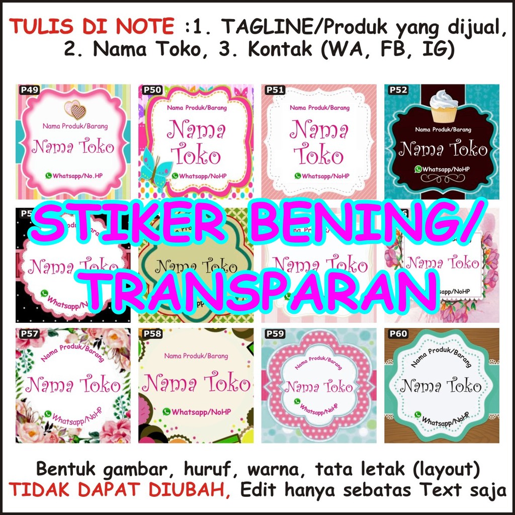 Jual (BENING-11) STIKER PERSEGI ISI 70 /STIKER KEMASAN/STIKER PRODUK ...