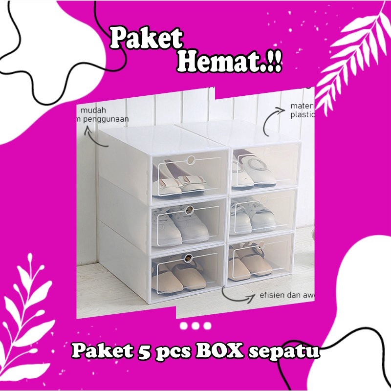 Jual Paket 5 PCS Box Sepatu Rak Sepatu Susun Rak Penyimpanan Sepatu Box ...