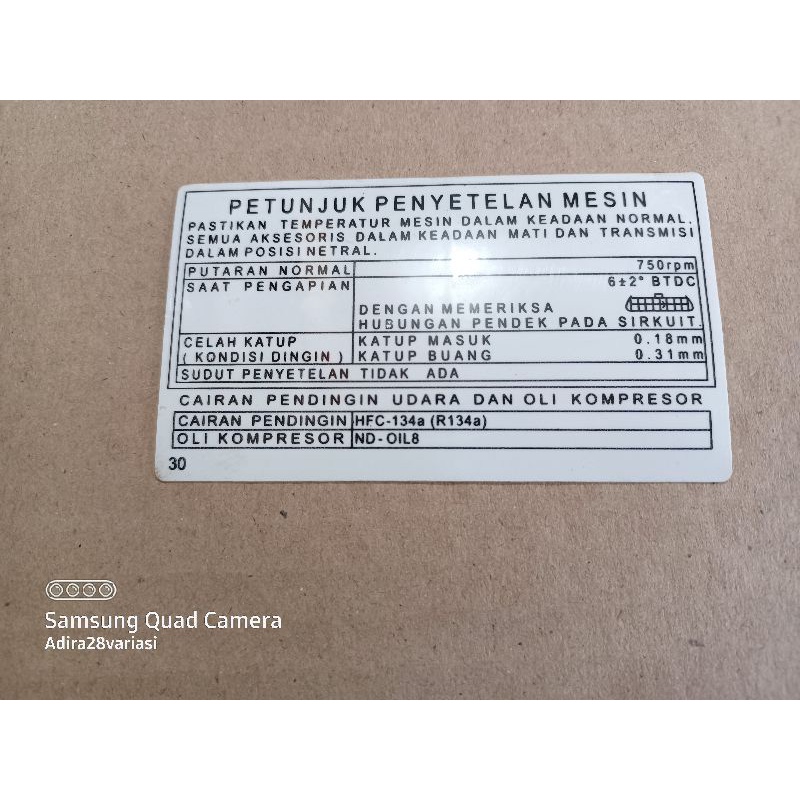 Jual sticker stiker petunjuk penyetelan mesin,cairan pendingin & oli ...
