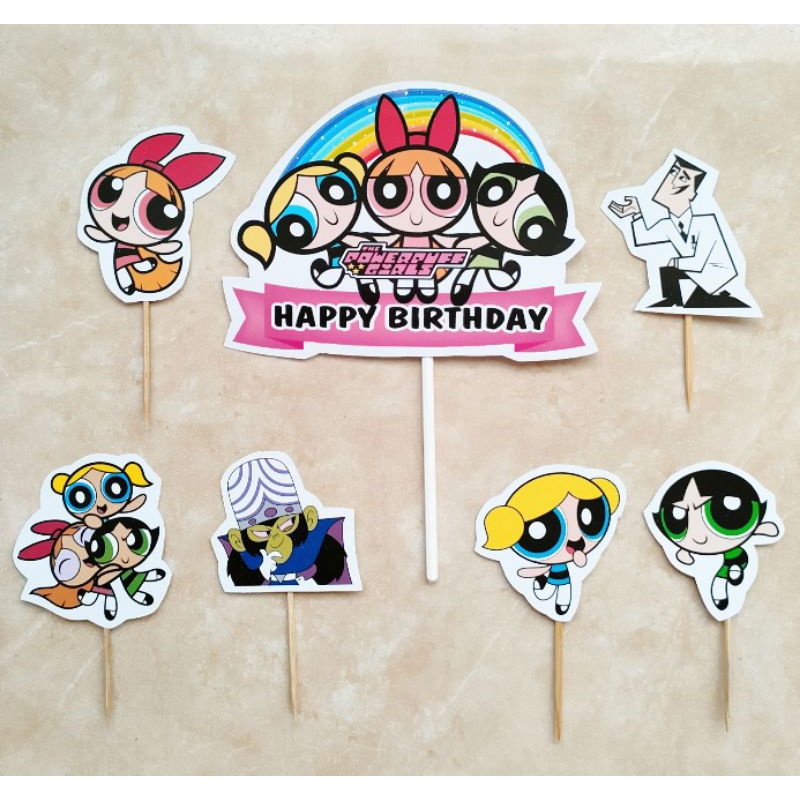 Jual isi 7 hiasan kue ulang tahun cake topper karakter The Power Puff ...