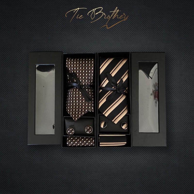 Jual gift set champagne coklat brown motif isi dasi panjang, pocket ...