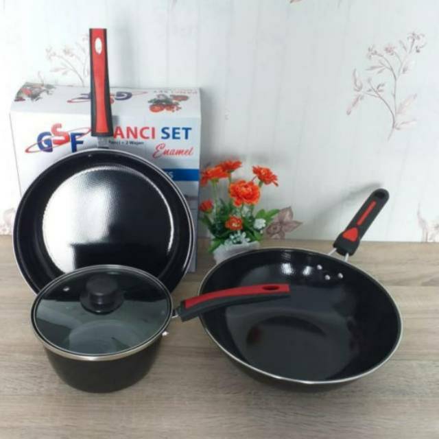 Jual Panci set enamel 4piece | Shopee Indonesia