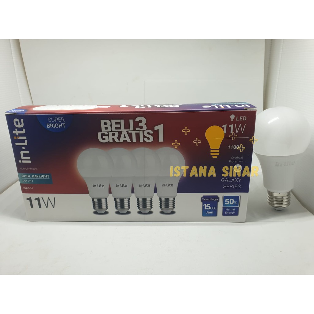 Jual LAMPU LED BULB INLITE IN-LITE 3 GRATIS 1 11W 11 W WATT WT ...