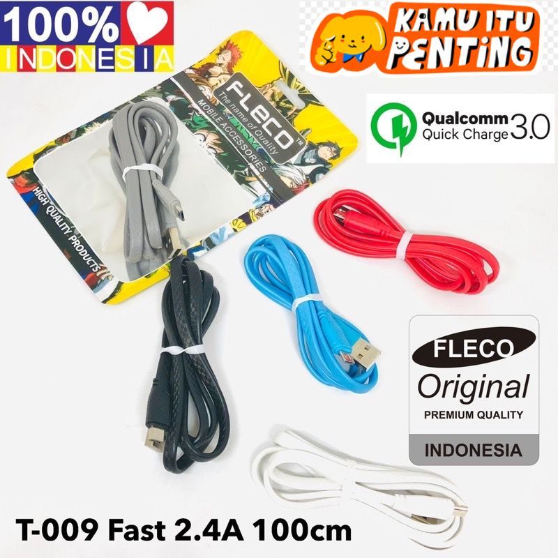 Jual Kabel Data Fleco Type C 2.4A 1M Original Kabel Charger Fleco Type C T-009 Qualcomm | Shopee ...