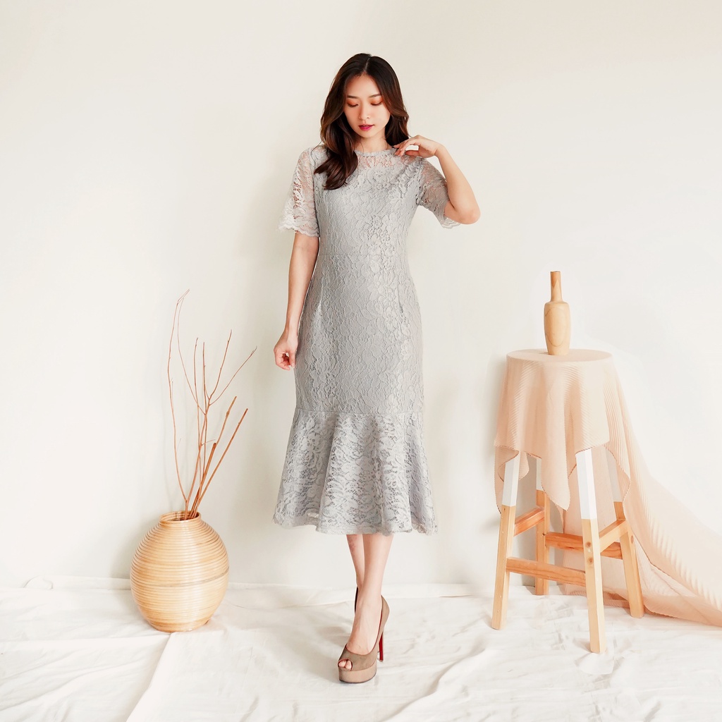 Jual (REALPICT) Midi Dress Pesta Kondangan / Dres Gereja Brukat HEYON bridesmaid | Shopee Indonesia