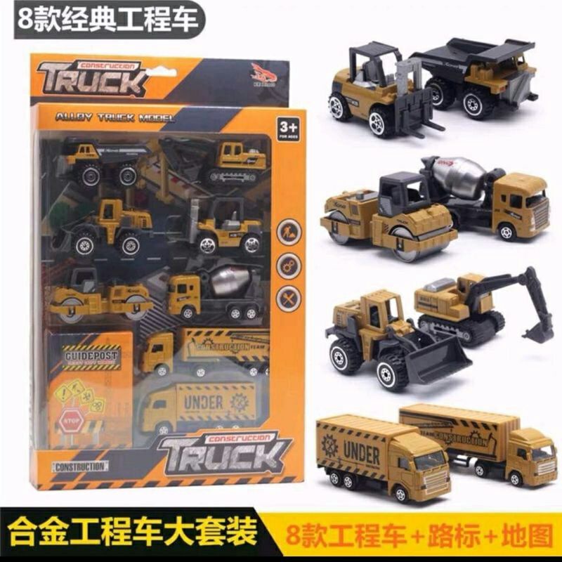 Jual Mainan Anak Diecast Konstruksi Set 8 pcs Diecast + Plang + Playmat ...