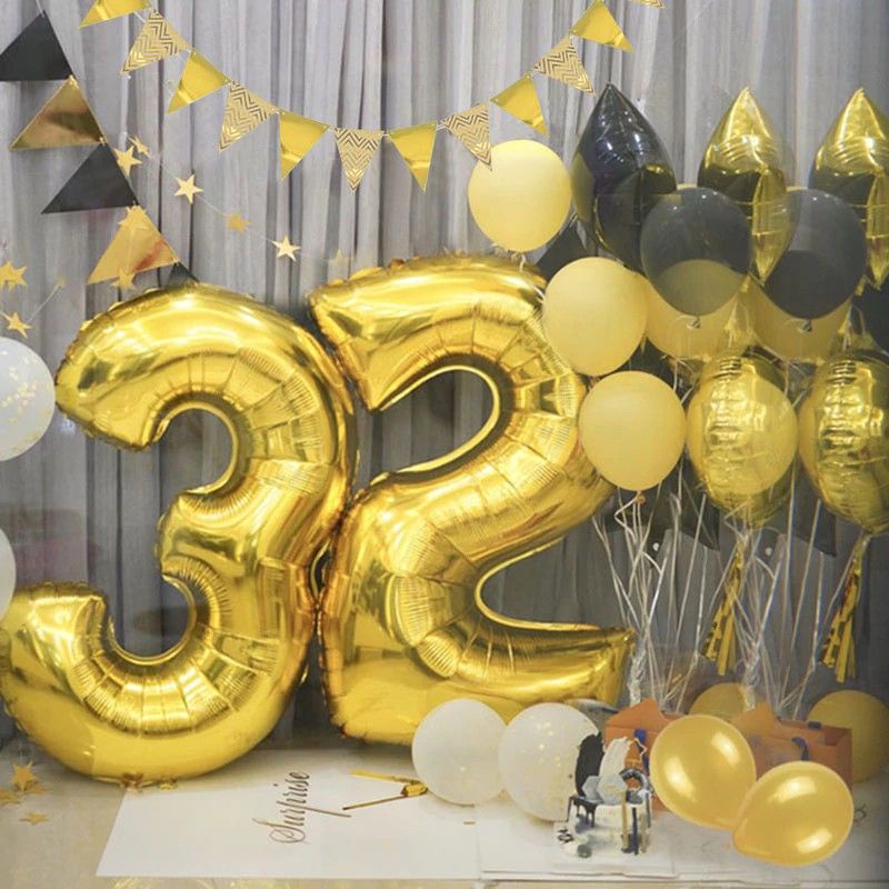 Jual BALON FOIL ANGKA 0-9 GOLD, SILVER, ROSE GOLD, HITAM JUMBO 32 INCHI ...