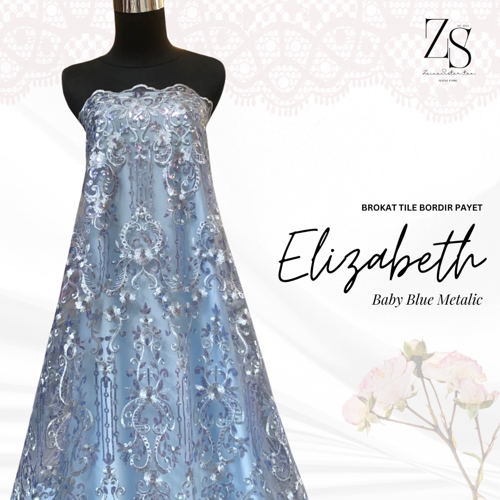 Jual Bahan Kain Kebaya Brokat Tile Payet Bordir Mewah Elizabeth Warna ...