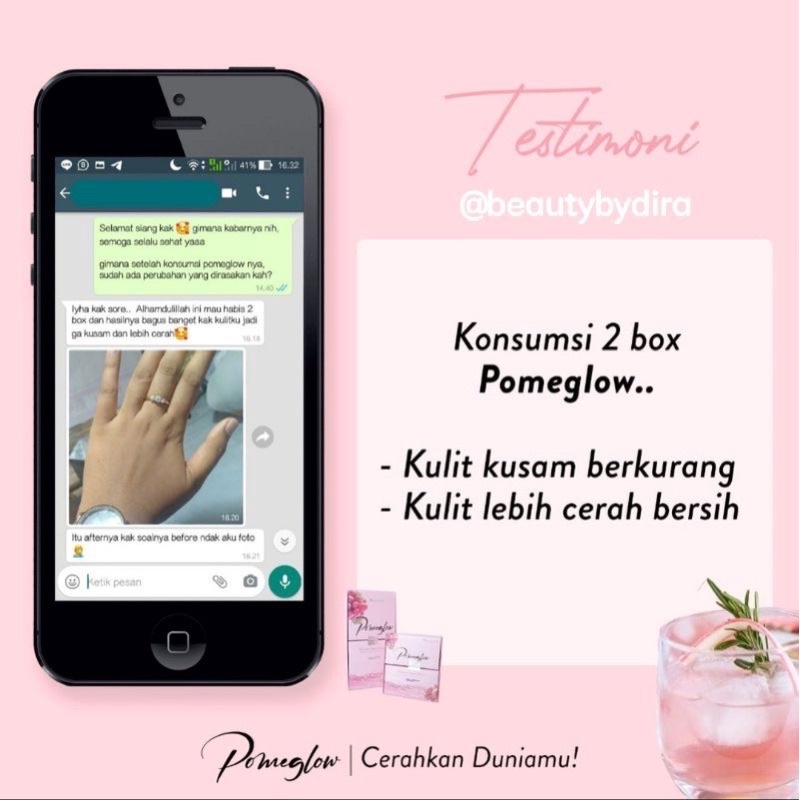 Jual Collagen Drink POMEGLOW, BPOM aman busui bumil (FREE GIFT ...