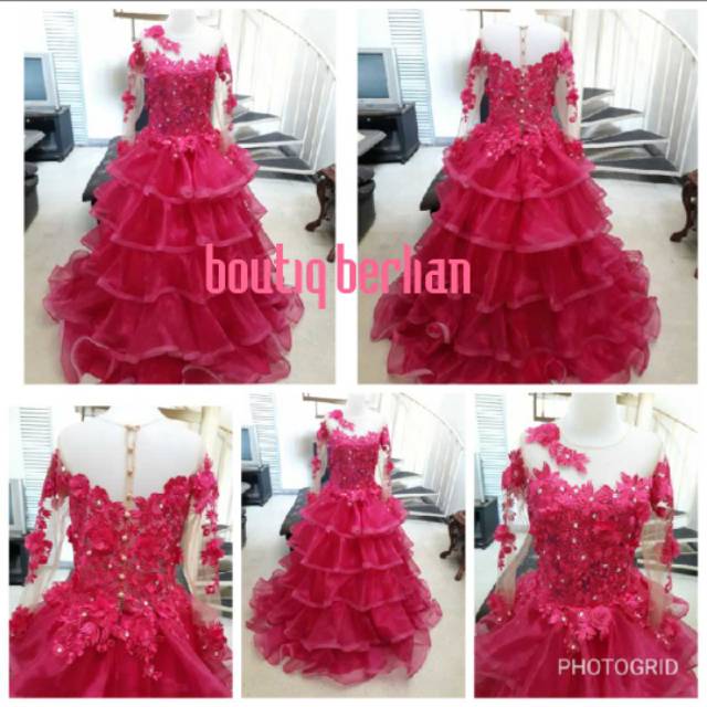 Jual Gaun pengantin 3D pink fanta/ gown wedding/ prewedd | Shopee Indonesia