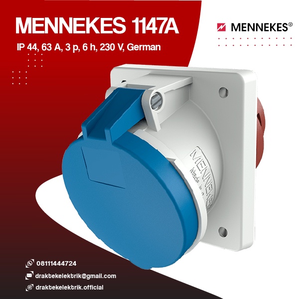 Jual Mennekes 1147A | Panel, IP 44, 63 A, 3 p, 6 h, 230 V, German ...