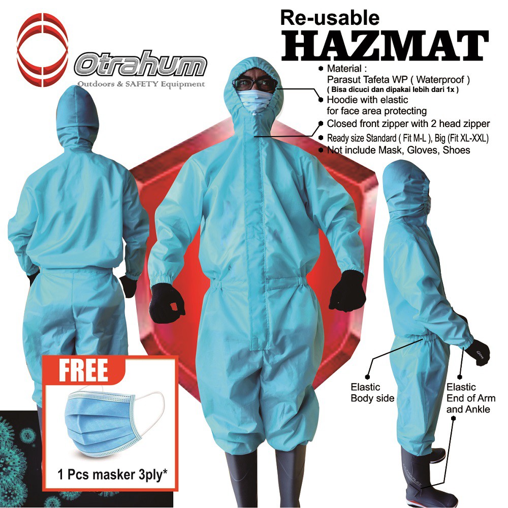Jual OTRAHUM Baju Hazmat Suit APD Waterproof Reusable bahan Parasut ...