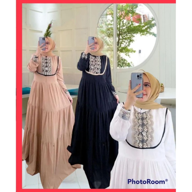 Jual TREND Gamis Kiara Maxi Dress Putih Polos Ceruty Kombinasi Renda ...