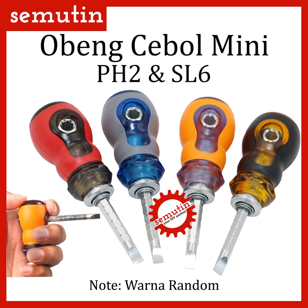 Jual Obeng Cebol 2 in 1 PH2 SL6 / Bolak Balik Mini / 2 Way Gagang PVC ...