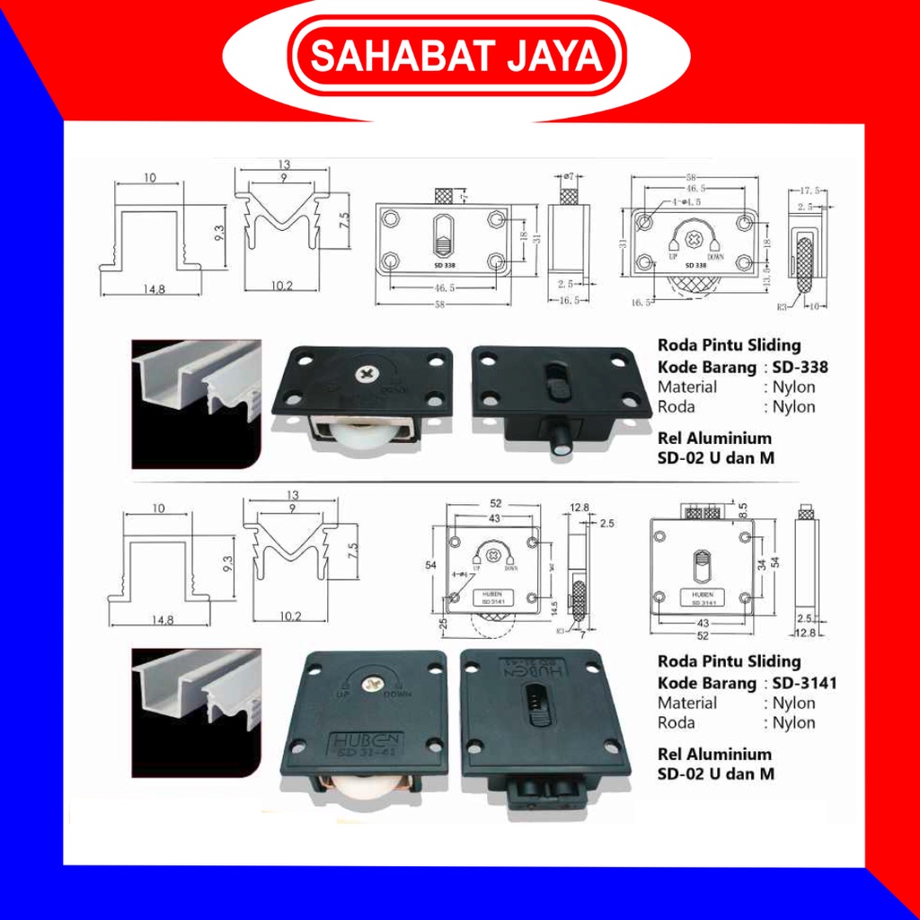 Jual SET Rel dan Roda Pintu Lemari Sliding Rel SD-02 U dan M HUBEN | Shopee Indonesia