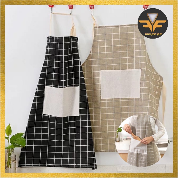 Jual Celemek Masak Apron dengan bahan Kain Katun Linen Motif Elegan ...