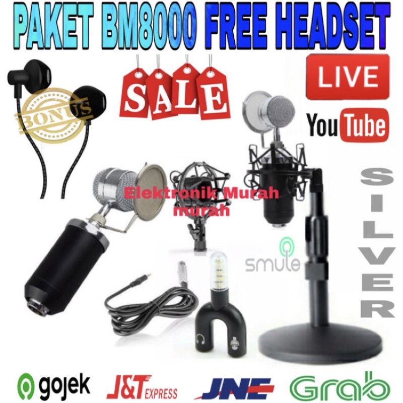 Jual paket mic condenser bm 8000 recording bm 8000 stand meja+free ...