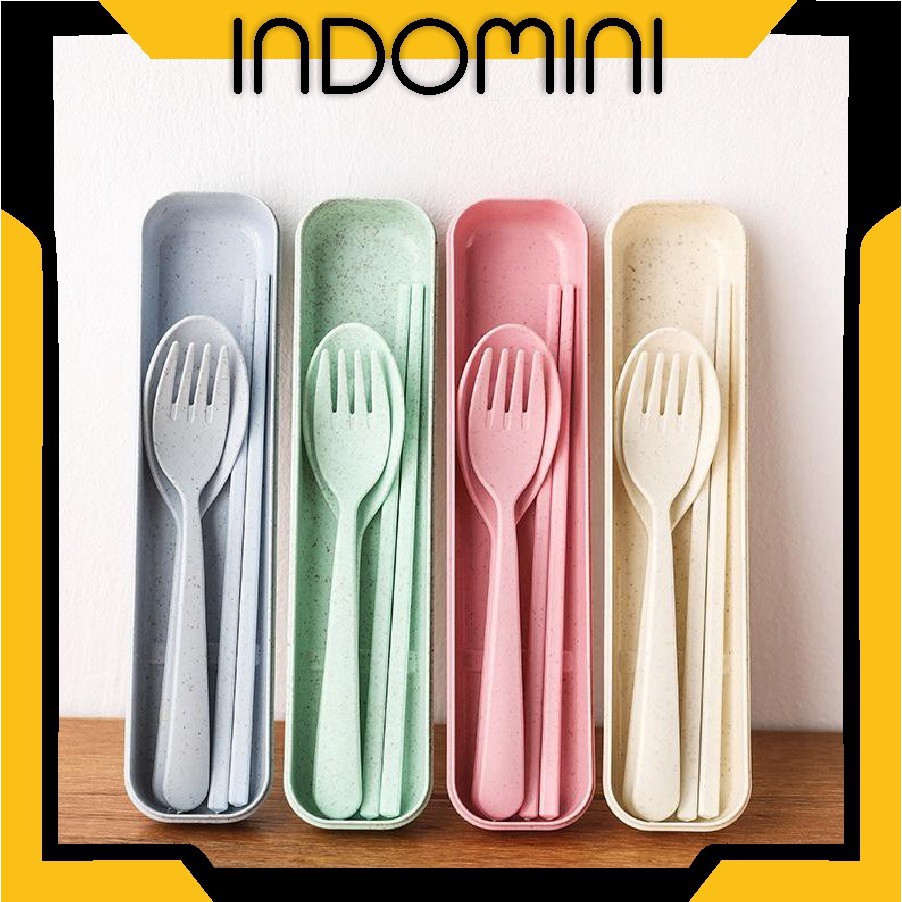 Jual INDOMINI Sendok 3 in1 Cutlery Dinnerware Set Wheat Straw Bahan ...