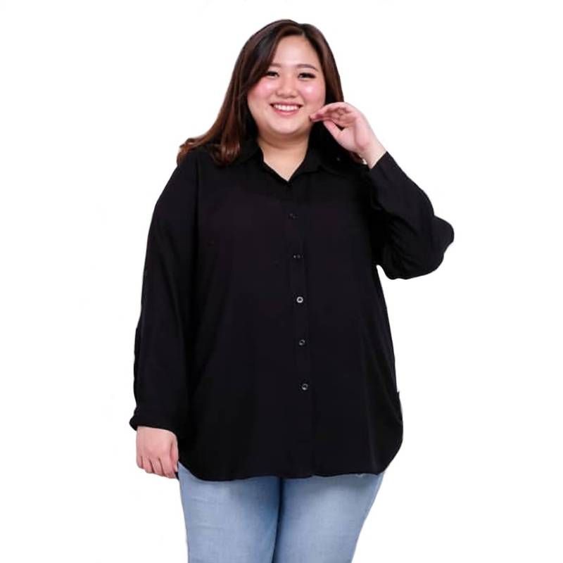 Jual Baju Atasan Blouse Jumbo kemeja wanita hitam putih Kantor lengan ...