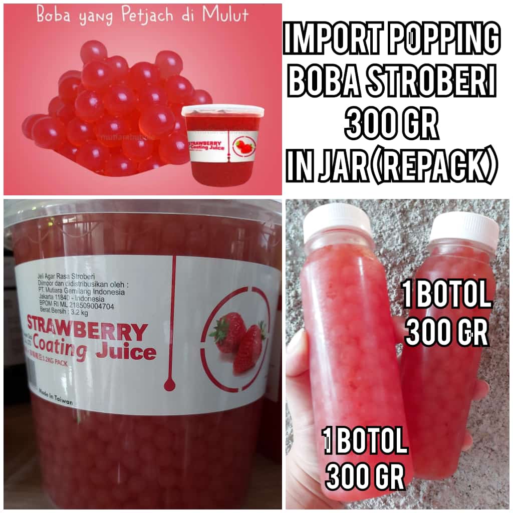 Jual import popping repack 300gram boba strawberry 300gramboba meletus ...