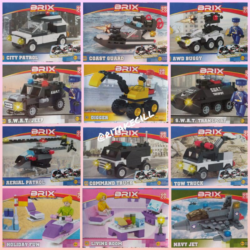 Jual Emco Brix Coast Guard Police Car Tow truck City Patrol Mainan Brix ...