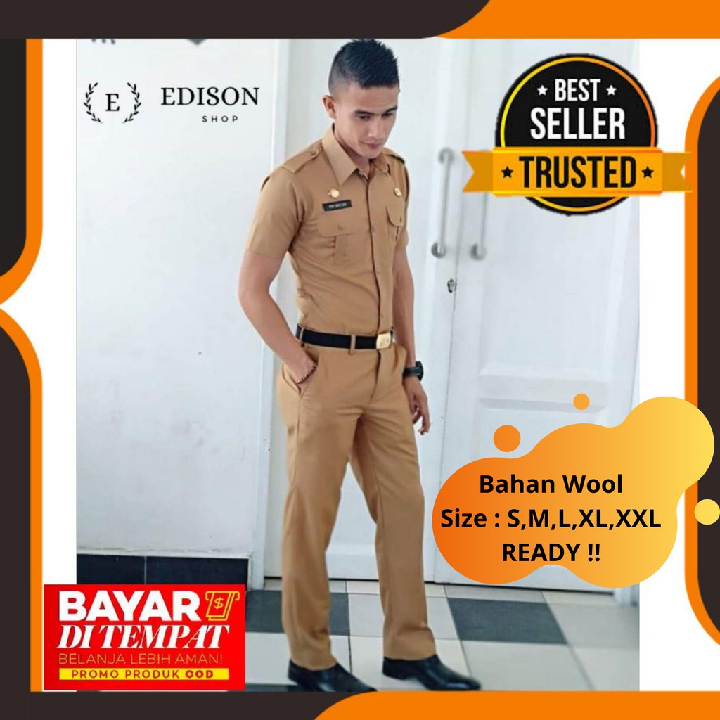 Jual Baju Seragam PNS ASN Pria Cokelat Khaki Keky Bahan WOOL IMPORT ...