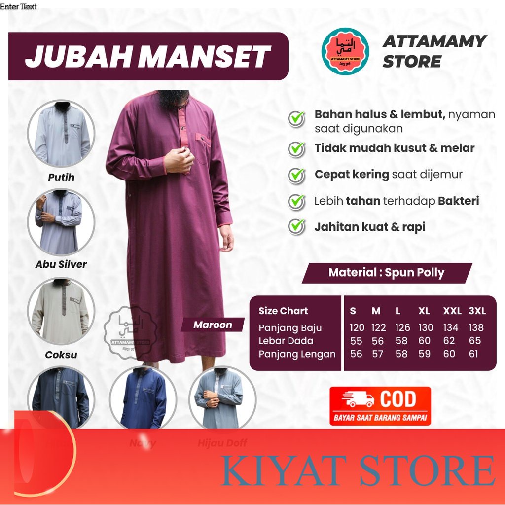 Jual Jubah Manset Lengan Panjang Pria Muslim Kerah Tegak Saudi Kekinian ...